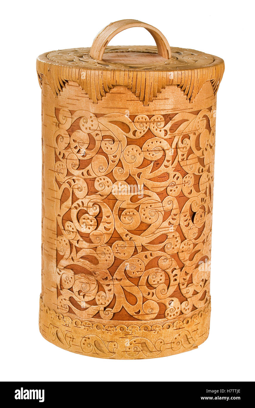 Russian national handmade wooden container on an isolated studio ...