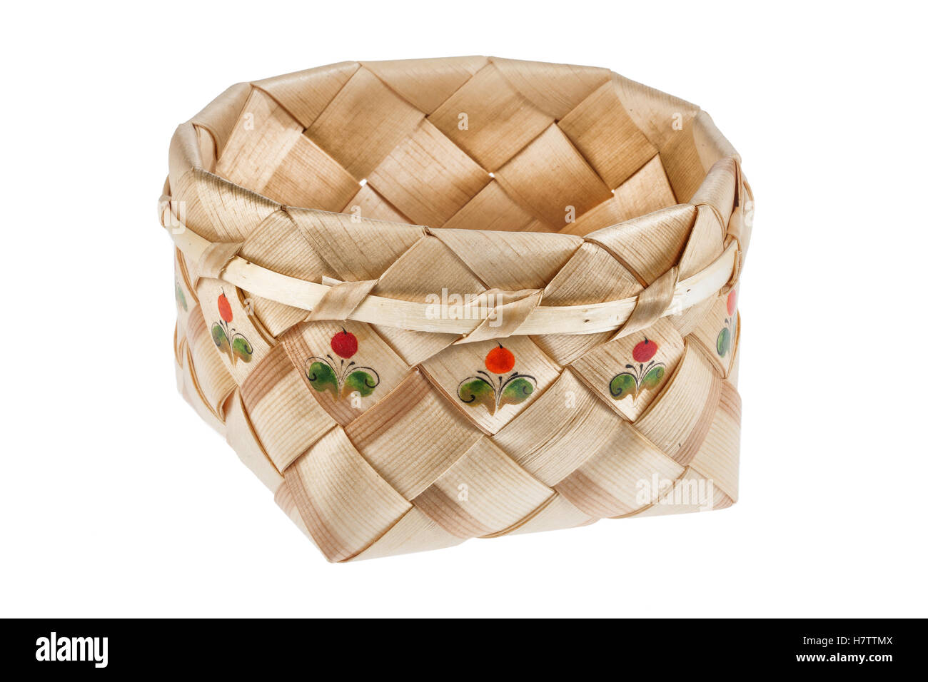 Russian national handmade wooden container on an isolated studio ...