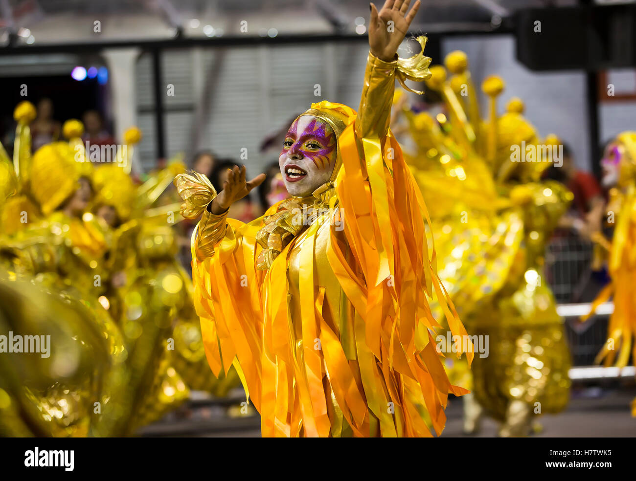 Performers dancing in full costume at carnaval Sao Paulo, Brazil Stock ...