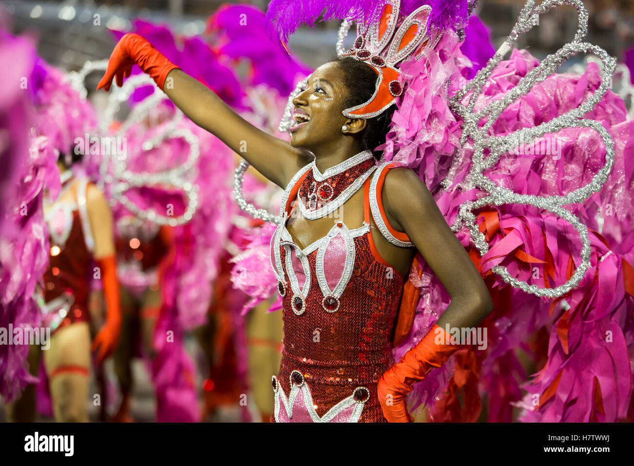 Performers dancing in full costume at carnaval Sao Paulo, Brazil Stock ...