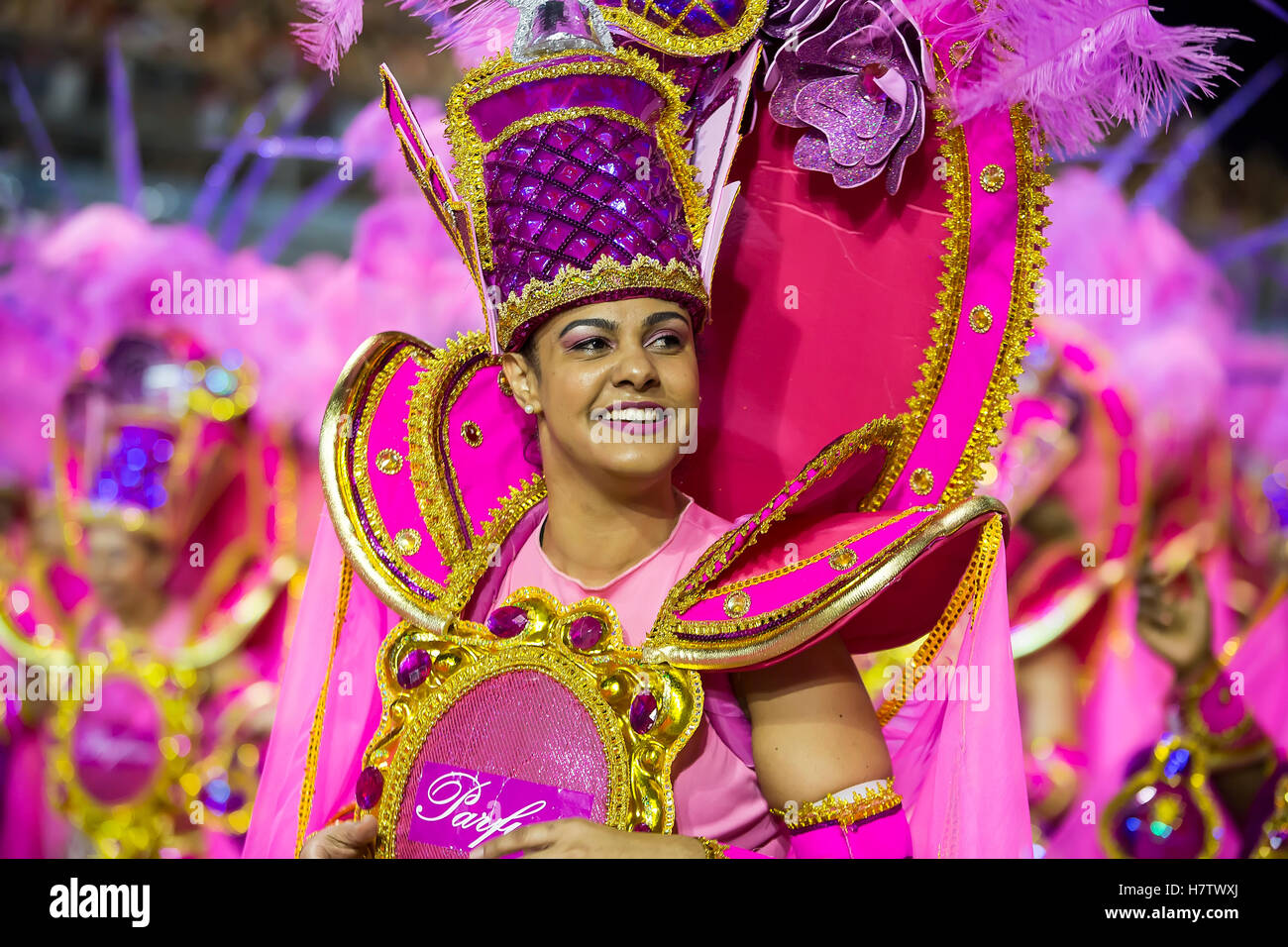 Performers dancing in full costume at carnaval Sao Paulo, Brazil Stock ...