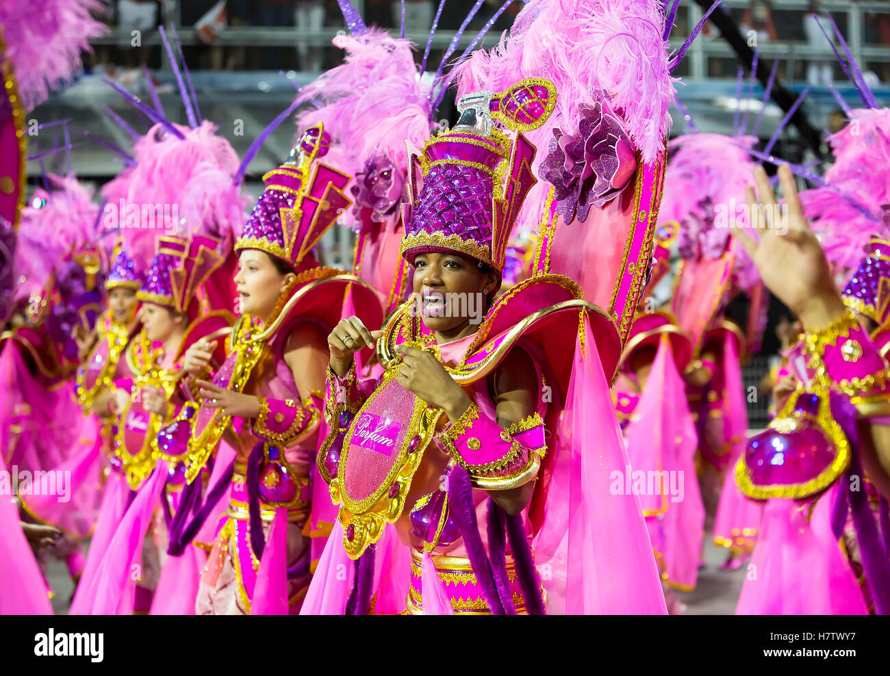 Performers dancing in full costume at carnaval Sao Paulo, Brazil Stock ...