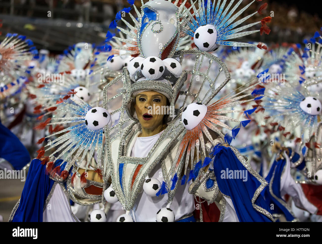 Performers dancing in full costume at carnaval Sao Paulo, Brazil Stock ...