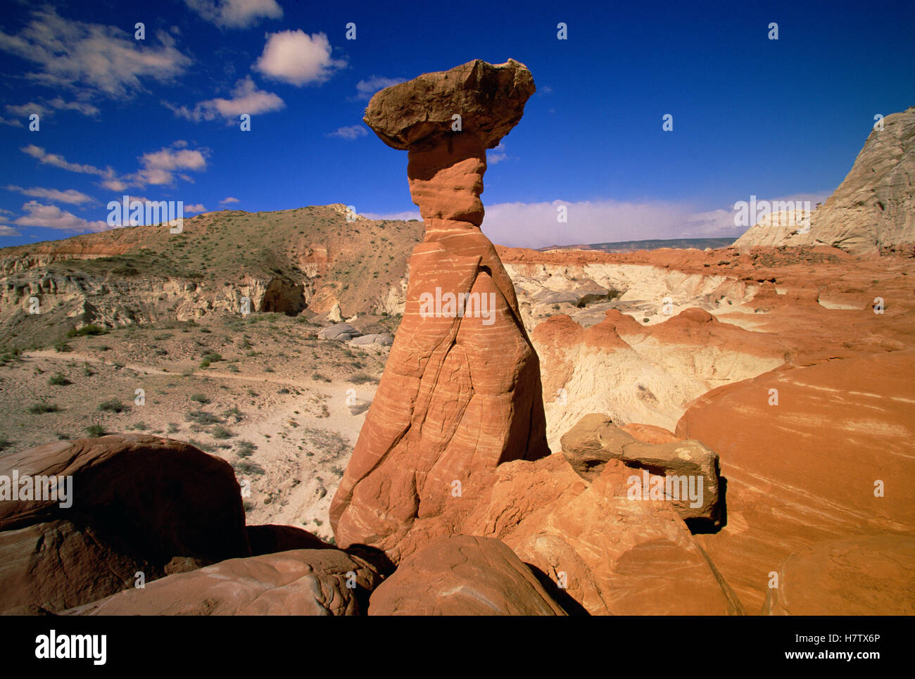 Toadstool Caprocks against petrified sand dunes, cliffs, boulders and ...