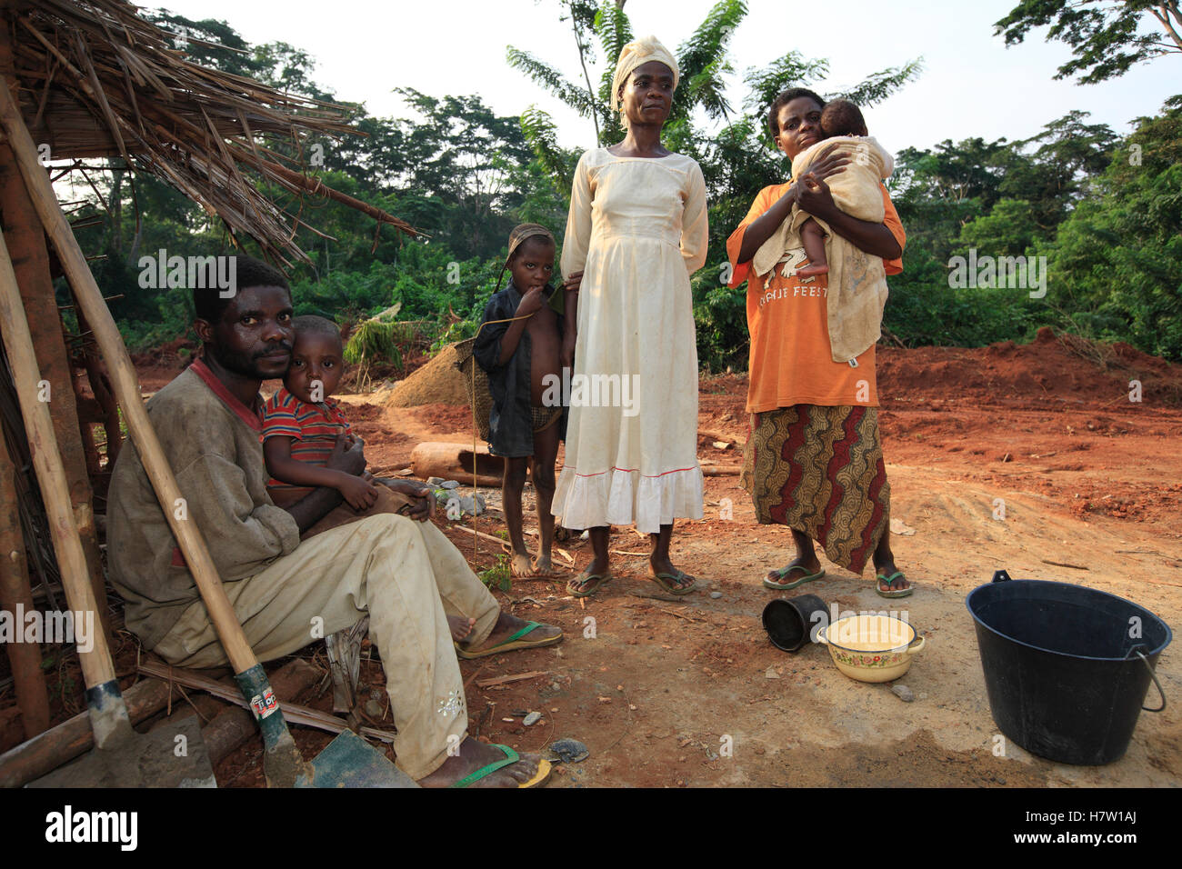 Baka family in village, Cameroon Stock Photo - Alamy