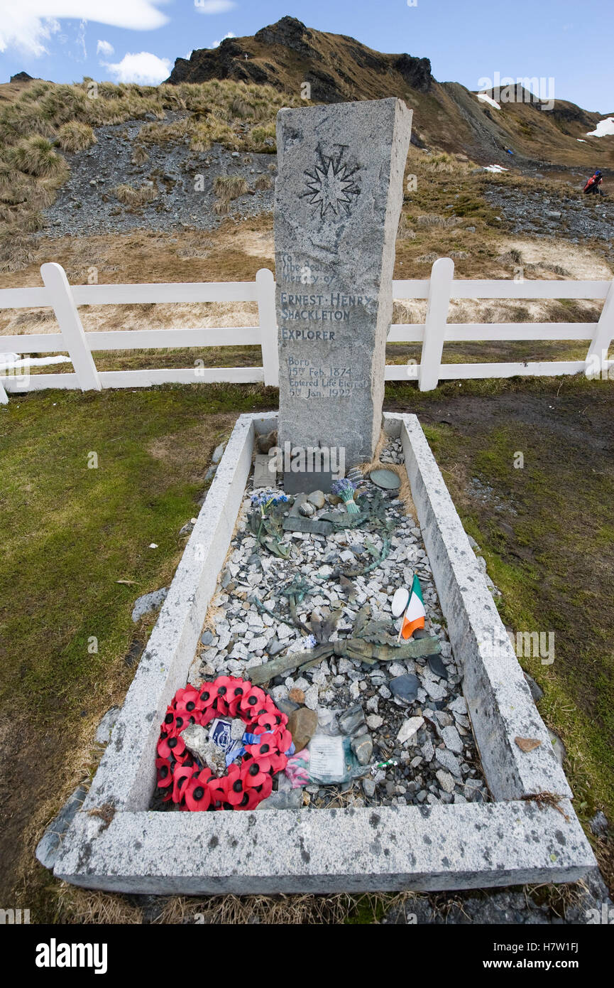 Grave of British explorer Ernest Shackleton, South Georgia Island Stock ...