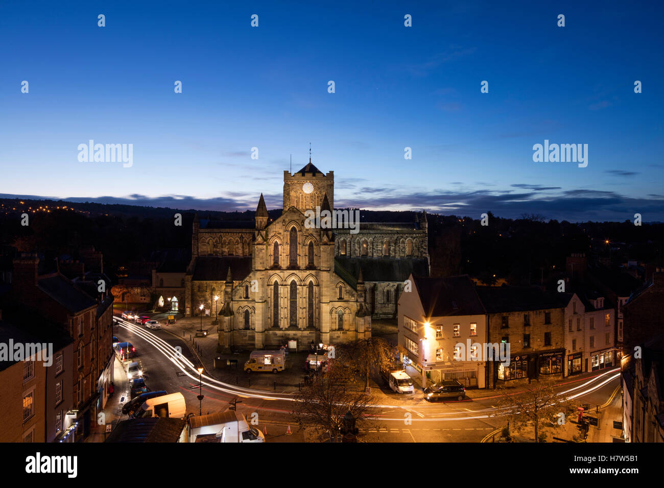 A view at dusk of Hexham Abbey in Hexham, Northumberland, England Stock ...