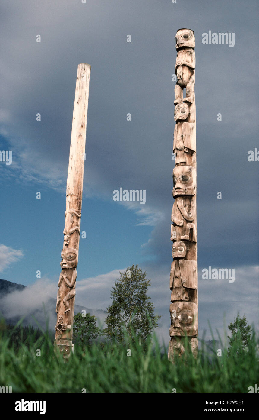 Kispiox totem poles along the Skeena River, British Columbia, Canada ...