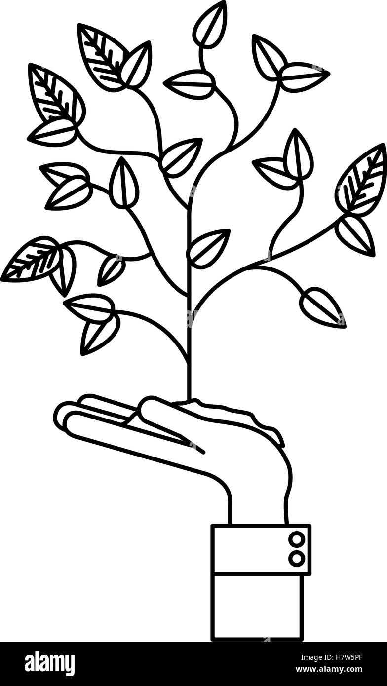Plant over hand icon. Gardening nature green and home theme. Isolated ...
