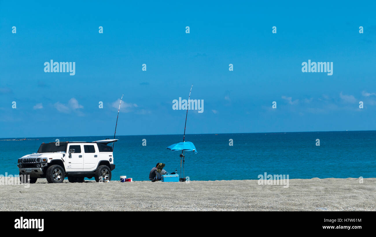 New Taipei City, Taiwan - 26 October : the man enjoin fishing on the ...