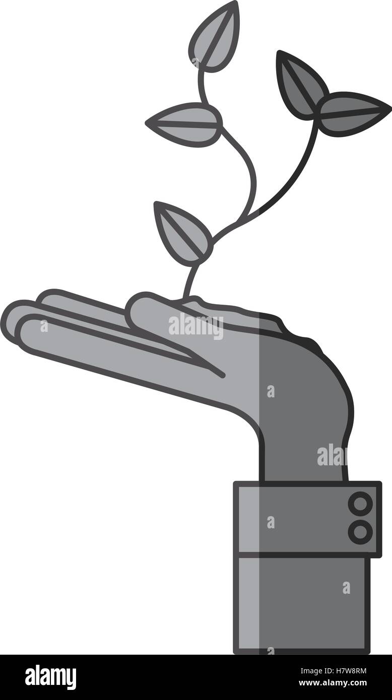 Plant over hand icon. Gardening nature green and home theme. Isolated ...