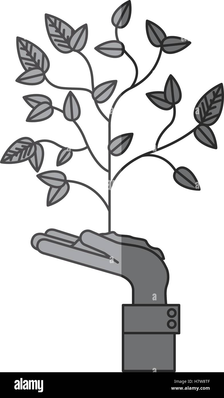 Plant over hand icon. Gardening nature green and home theme. Isolated ...
