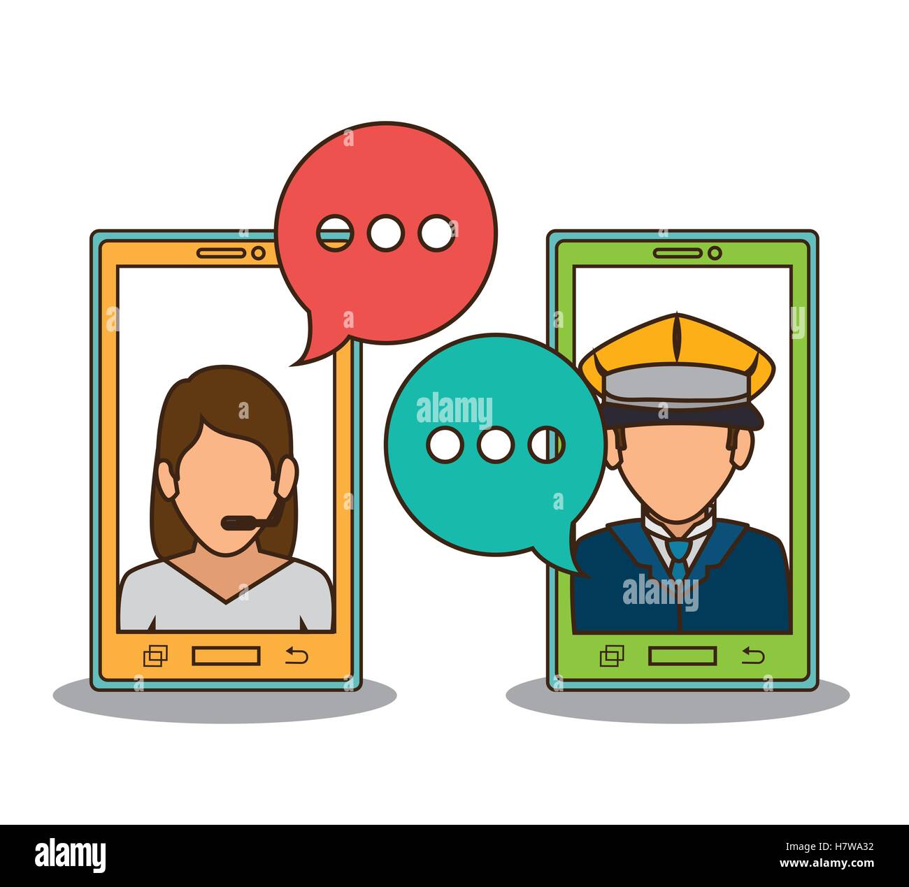 two smartphone chat girl driver taxi service vector illustration eps 10 ...