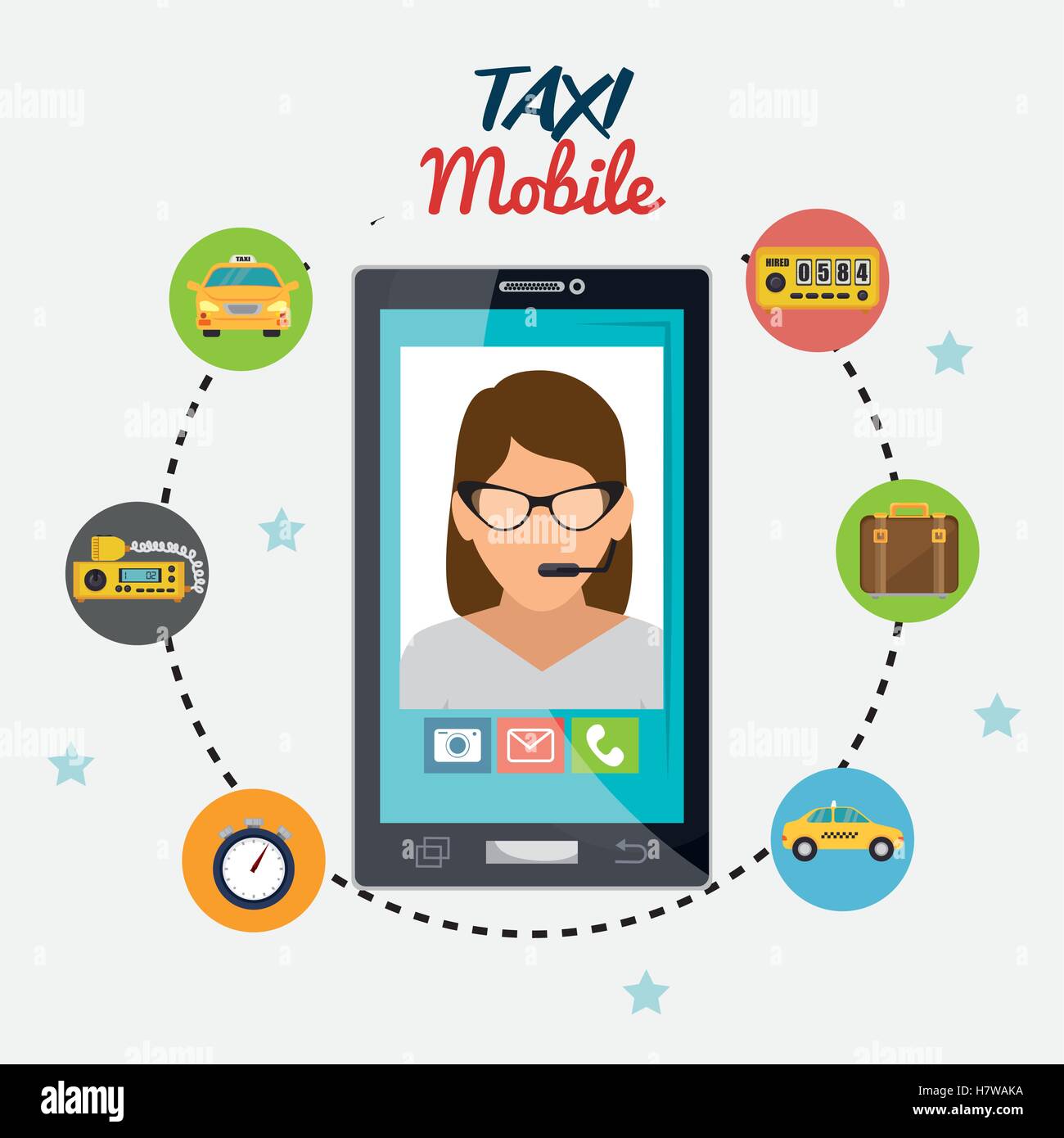 taxi mobile business transport call center icons vector illustration ...