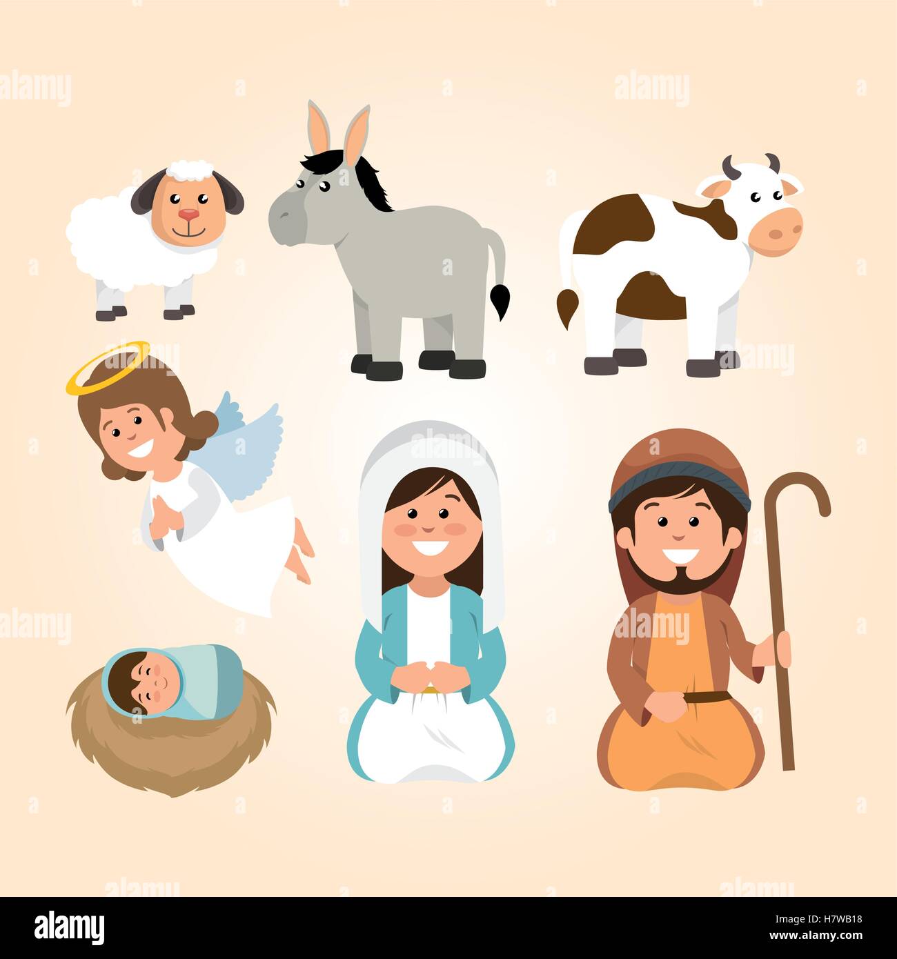 happy merry christmas manger character vector illustration design Stock ...