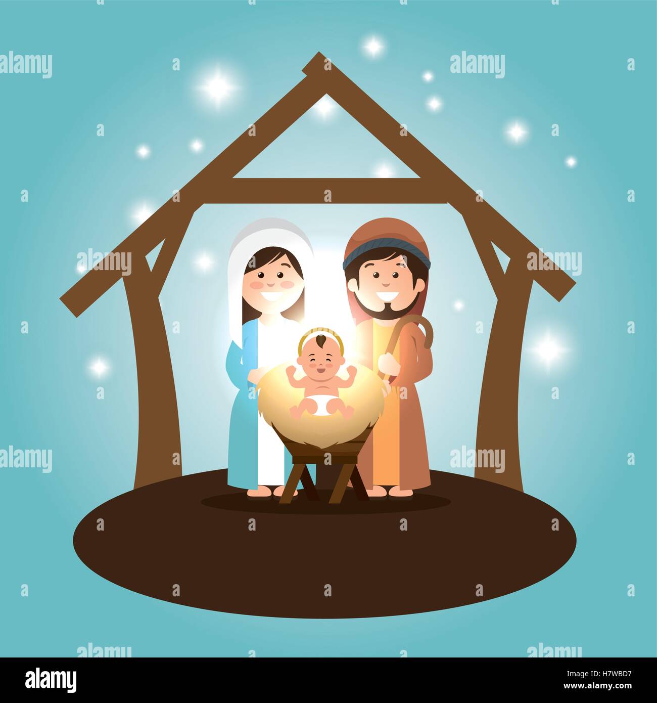 happy merry christmas manger character vector illustration design Stock ...