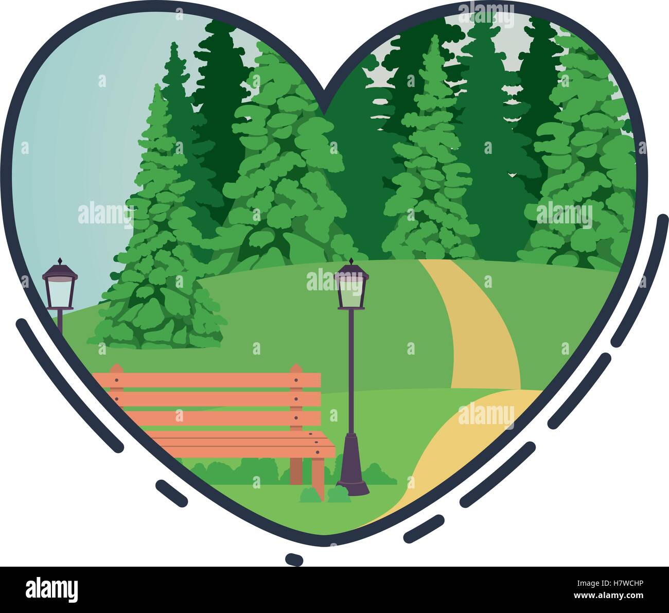 Park inside heart icon. Landscape outdoor season spring and summer ...