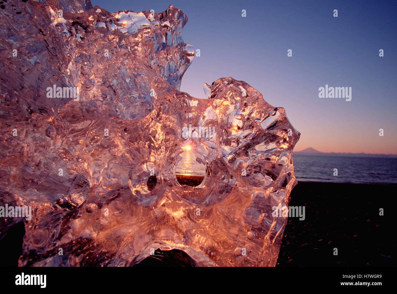 Ice on beach, in evening early spring, Kenai Peninsula, Alaska Stock ...