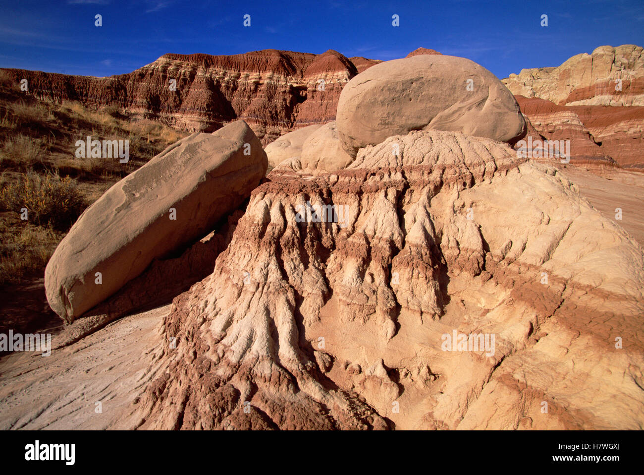 Sandstone buttes, eroded slopes and boulders, Grand Staircase-Escalante ...