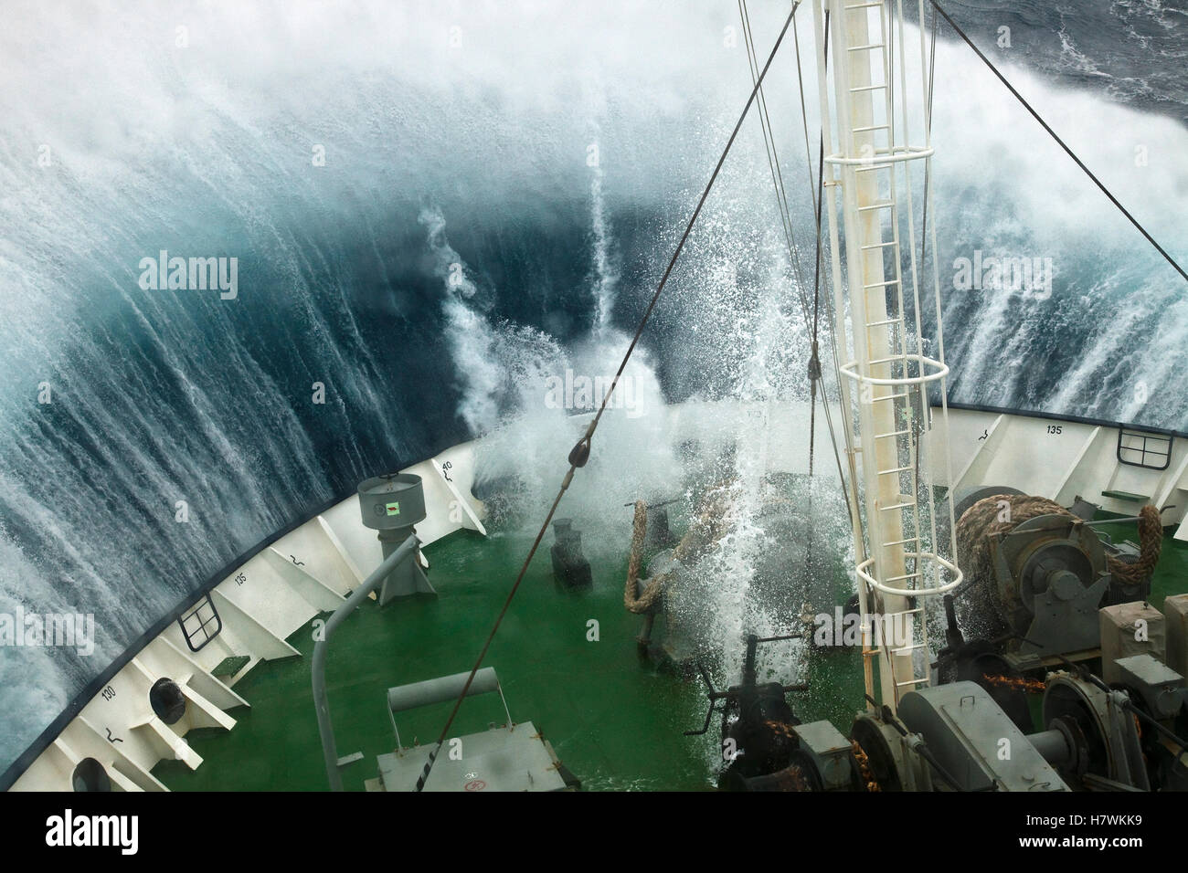 Wave breaking over bow of tourist ship Marina Svetaeva, Antarctica ...