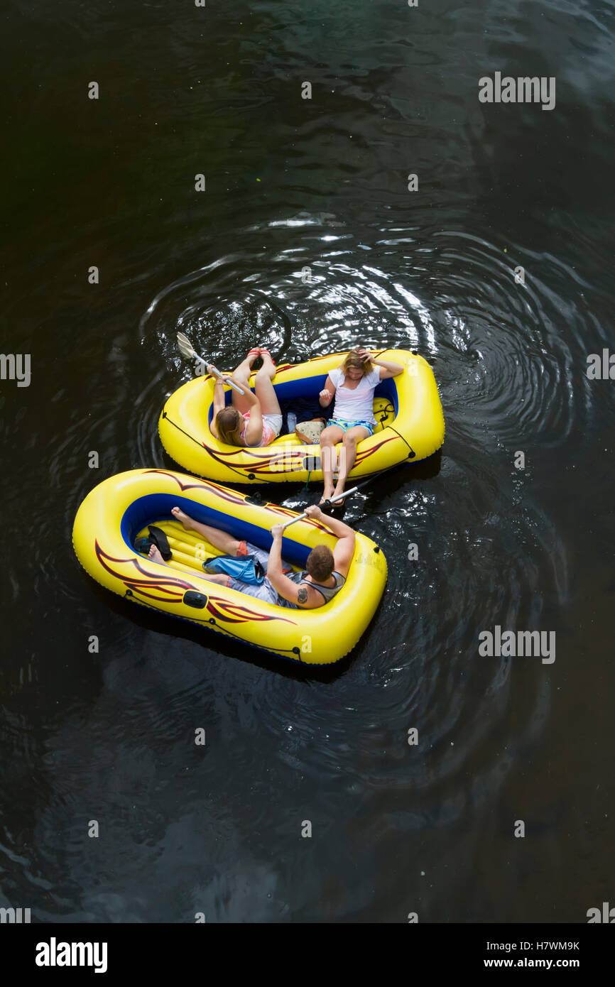 Overhead view of two yellow rafts floating down the Chena River in ...