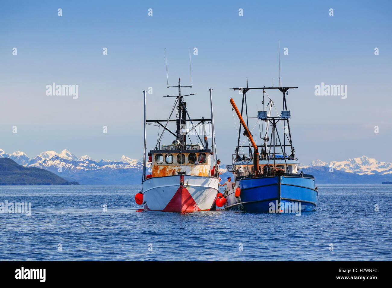 Two commercial fishing boats on the waters of Main Bay near Whittier ...