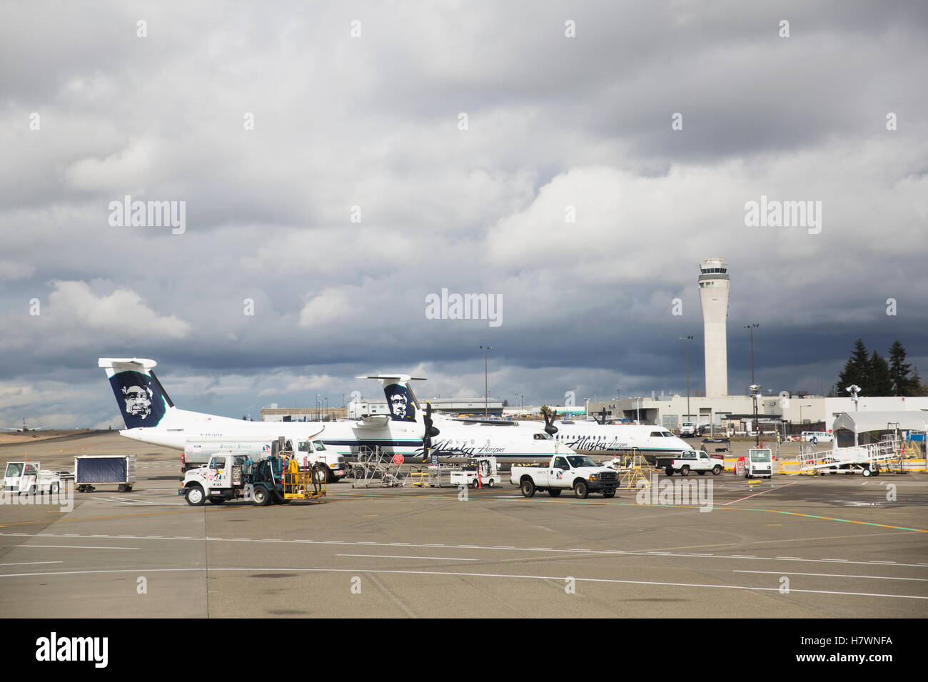 Alaska Airlines Turbo Propeller Jets parked on the Runway at Ted ...