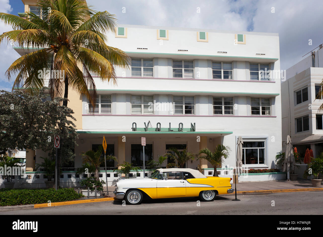 1950's car outside Hotel Avalon; South Beach, Florida, United States of ...