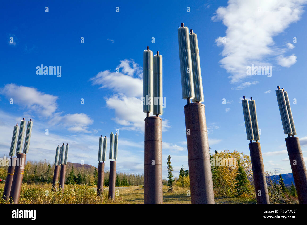 Finned radiators expel heat from heat pipes protecting the Alaska ...