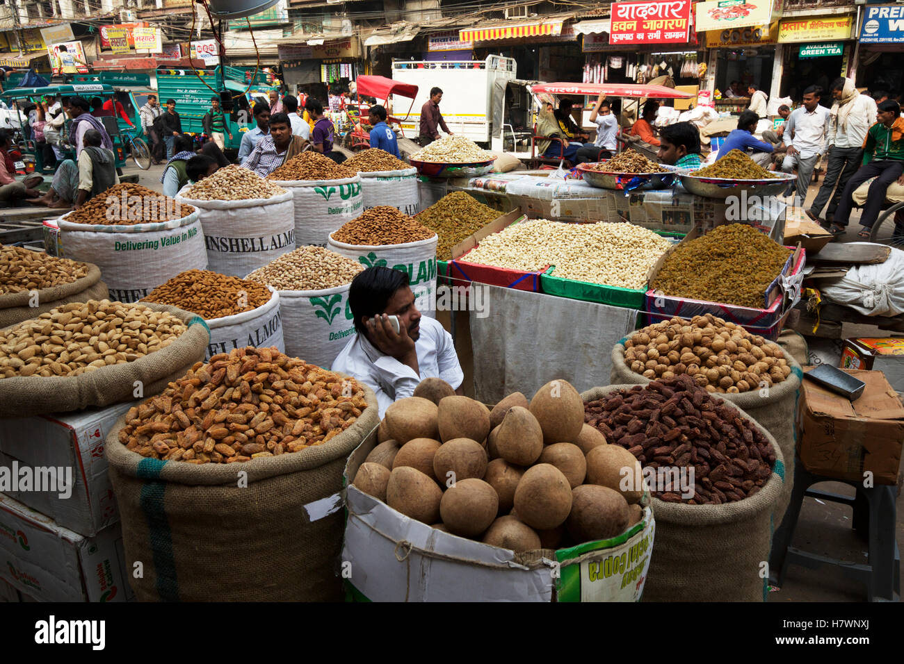 Food goods on sale in the spice market of Chandi Chowk Old Delhi Stock ...