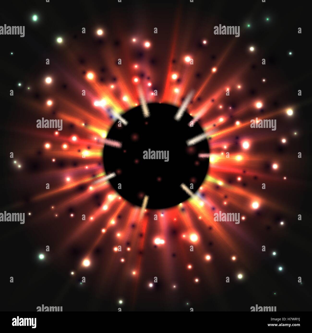 abstract light. bright flash, explosion or burst on the black ...