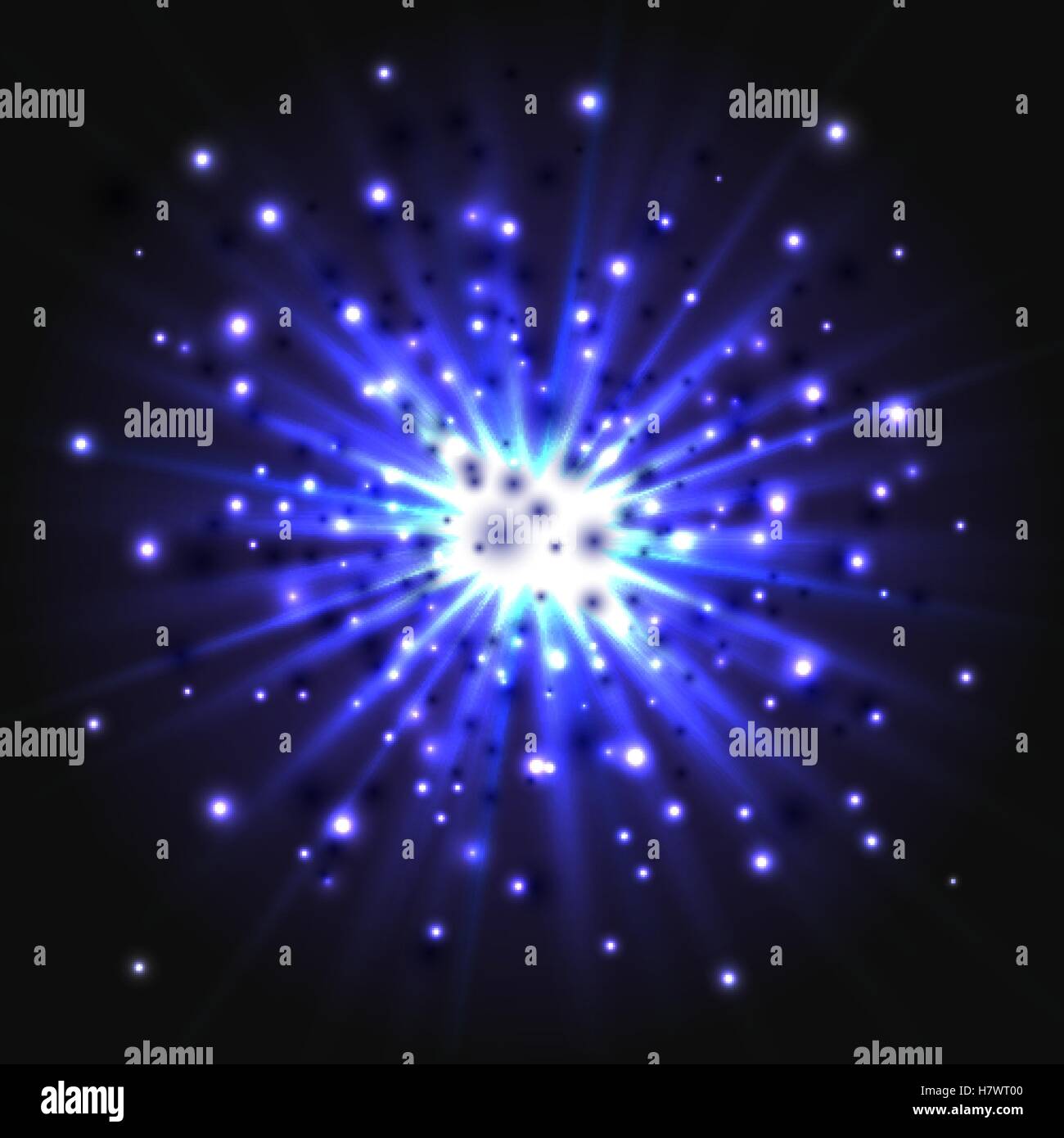 abstract light. bright flash, explosion or burst on the black ...