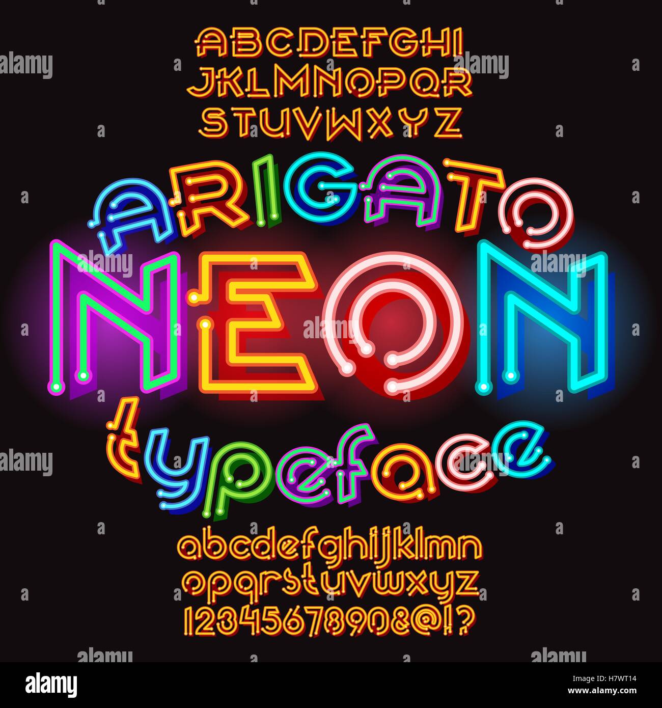 Arigato color neon typeface Stock Vector Image & Art - Alamy