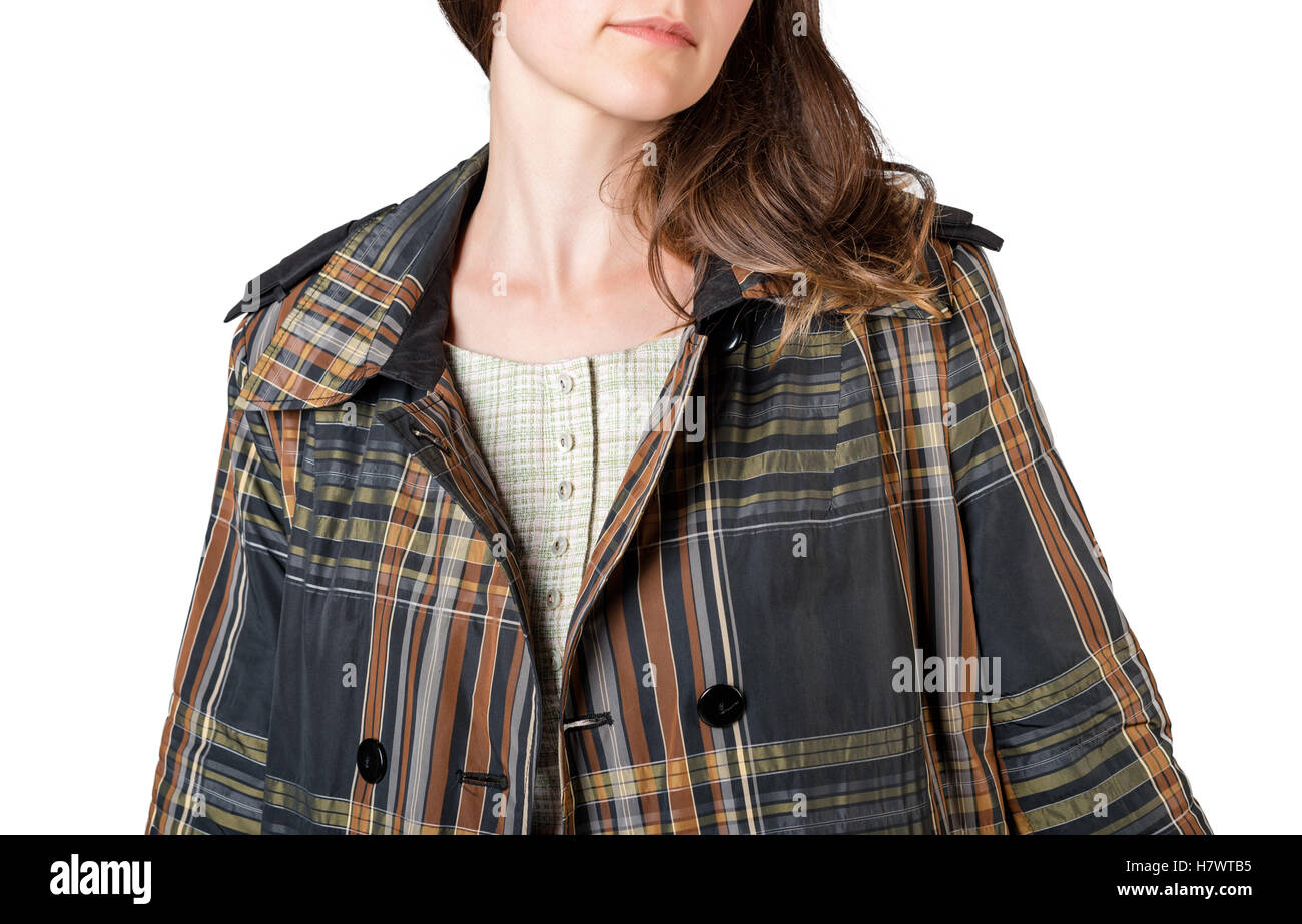 Young woman wearing a checkered coat. No face, clothing catalog Stock ...