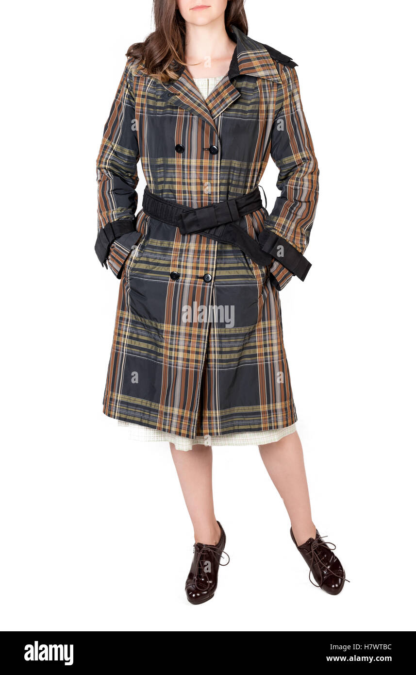 Young woman wearing a checkered coat. No face, clothing catalog Stock ...