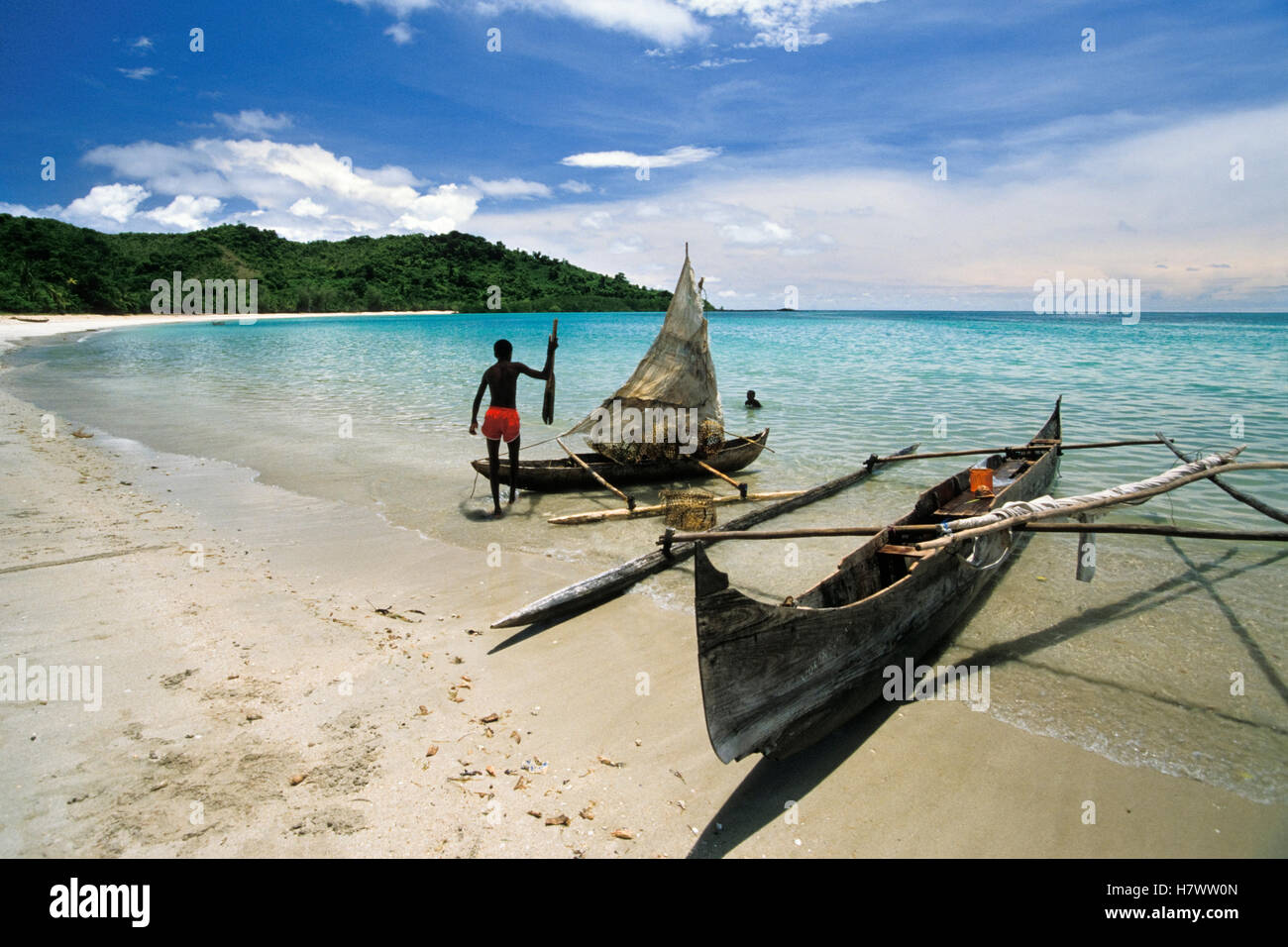 Fishing boats, pirogues on the beach, Nosy Be, Madagascar Stock Photo ...