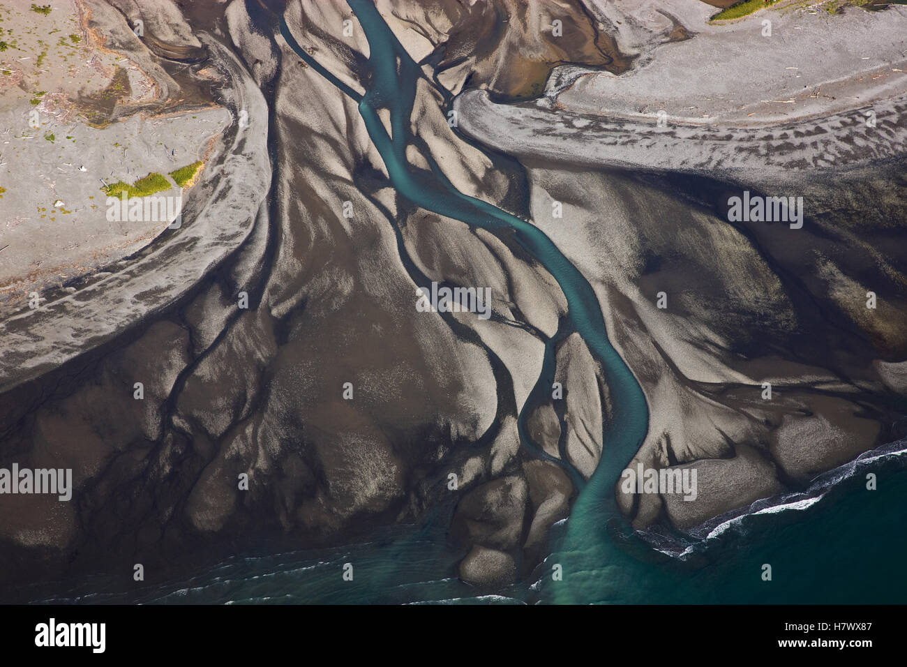 Braided river delta showing floodplain, channel bars and channels ...