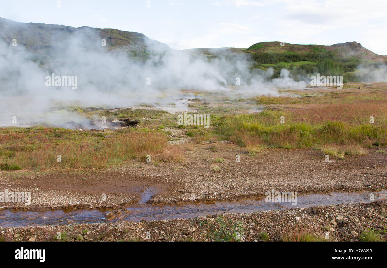 Geothermally active valley of Haukadalur - Southwest Iceland Stock ...