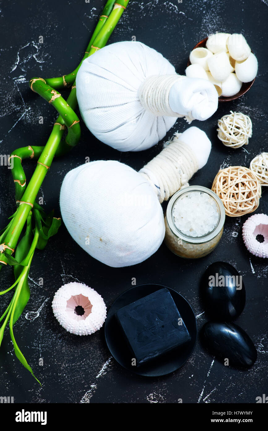 SPA objects on a table, objects for massage Stock Photo - Alamy