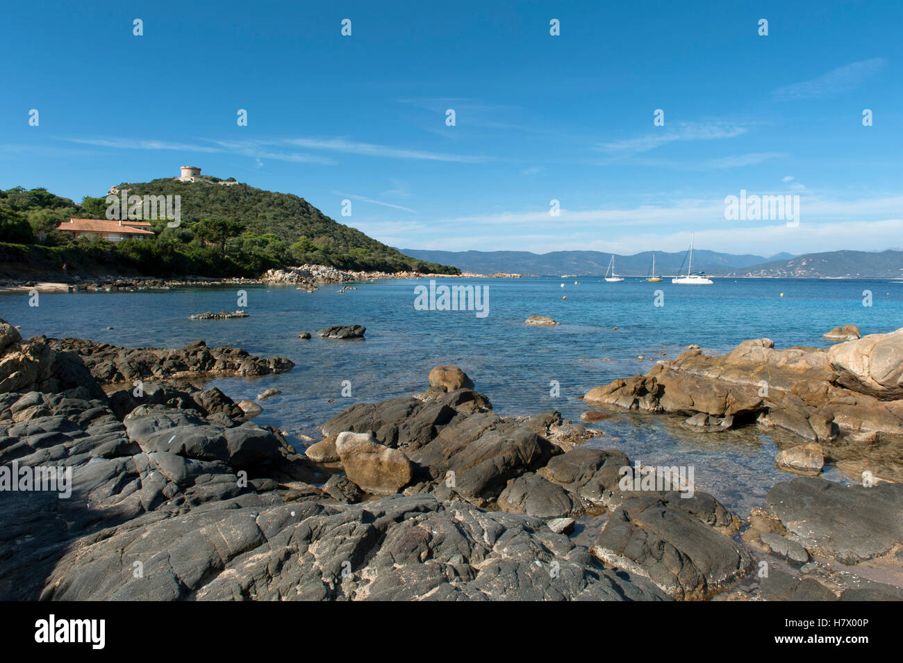 The bay of Belvédère-Campomoro with the sandy and rocky Portigliolo ...