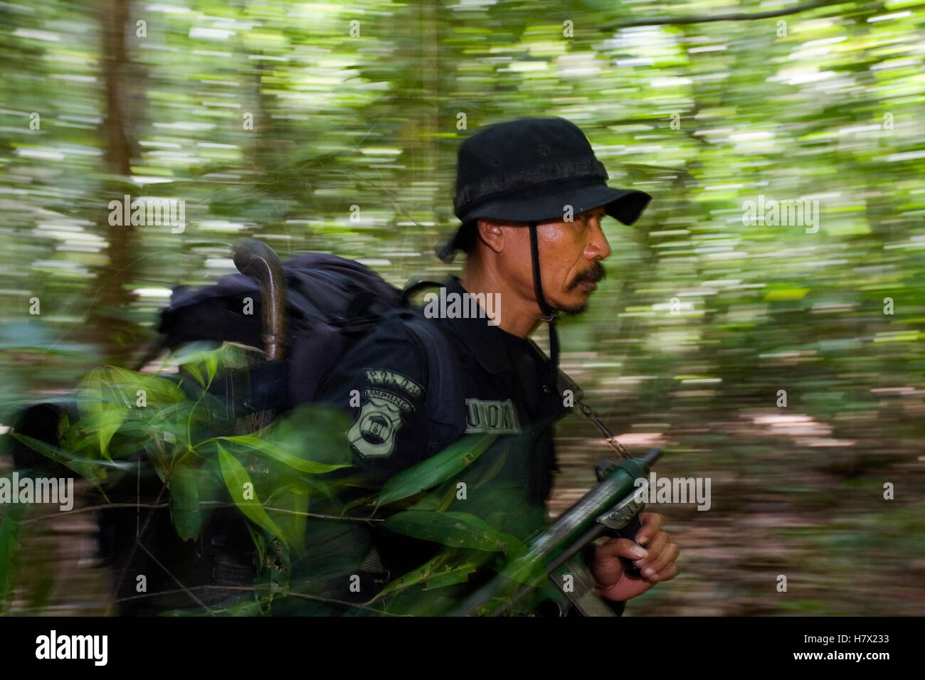 Rhino protection unit personnel patrolling in Way Kambas National Park ...