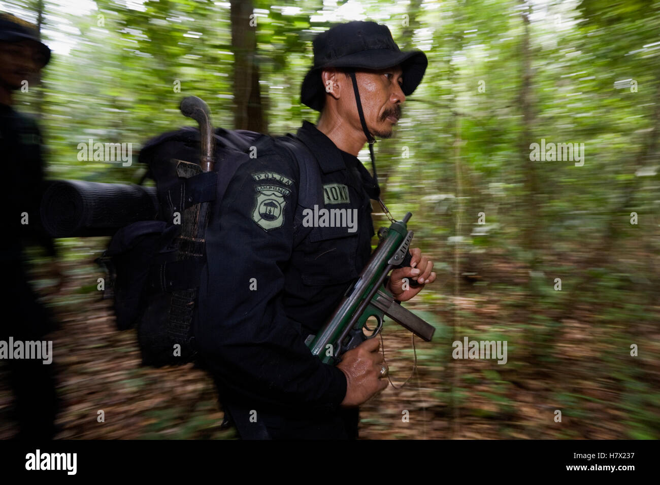 Rhino protection unit personnel patrolling in Way Kambas National Park ...