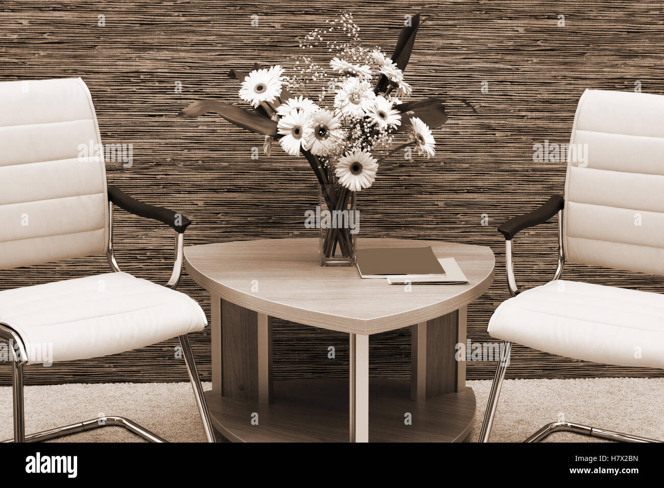 bouquet of flowers on a table in a modern office Stock Photo - Alamy