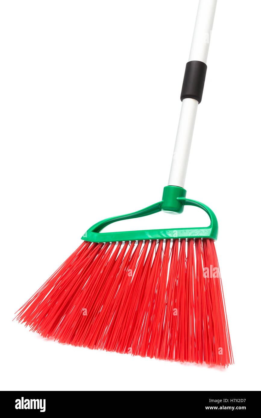 red and modern broom on white background Stock Photo - Alamy