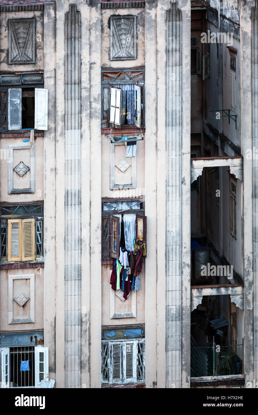 drying clothes in the windows of the old house Stock Photo - Alamy