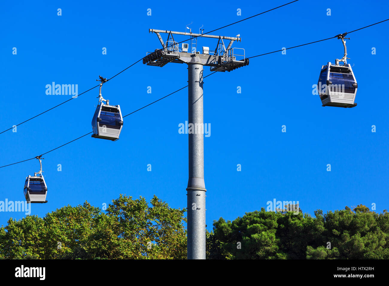 a ropeway on a background of blue sky Stock Photo - Alamy