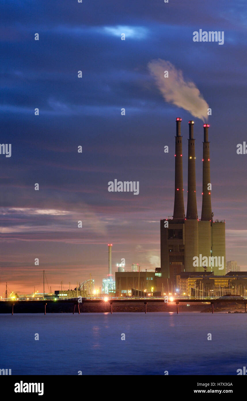 Thermal power plant with tall smoke stacks, Barcelona, Spain Stock ...