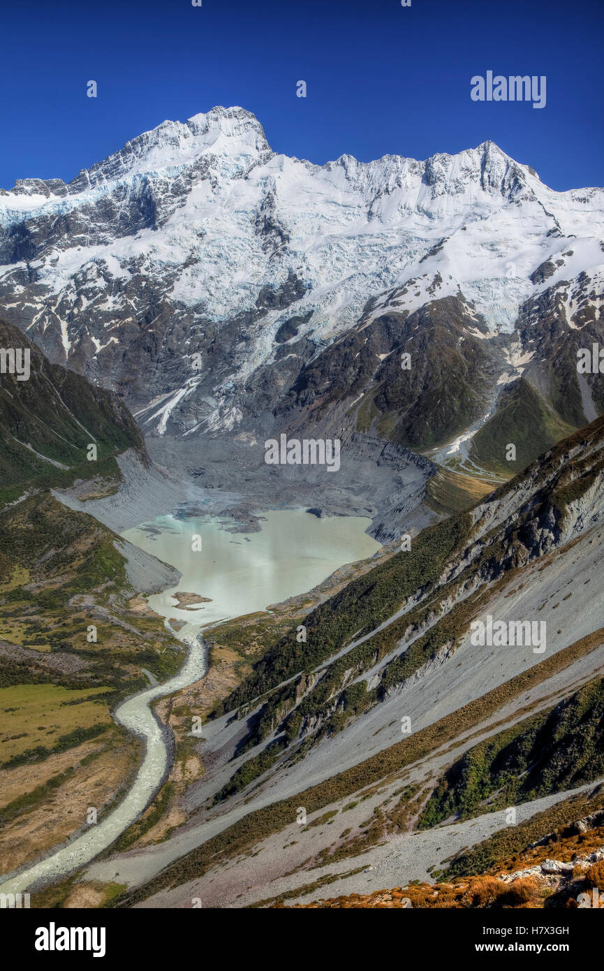 Mount Sefton with Mueller Lake below Mueller Glacier, Mount Cook ...
