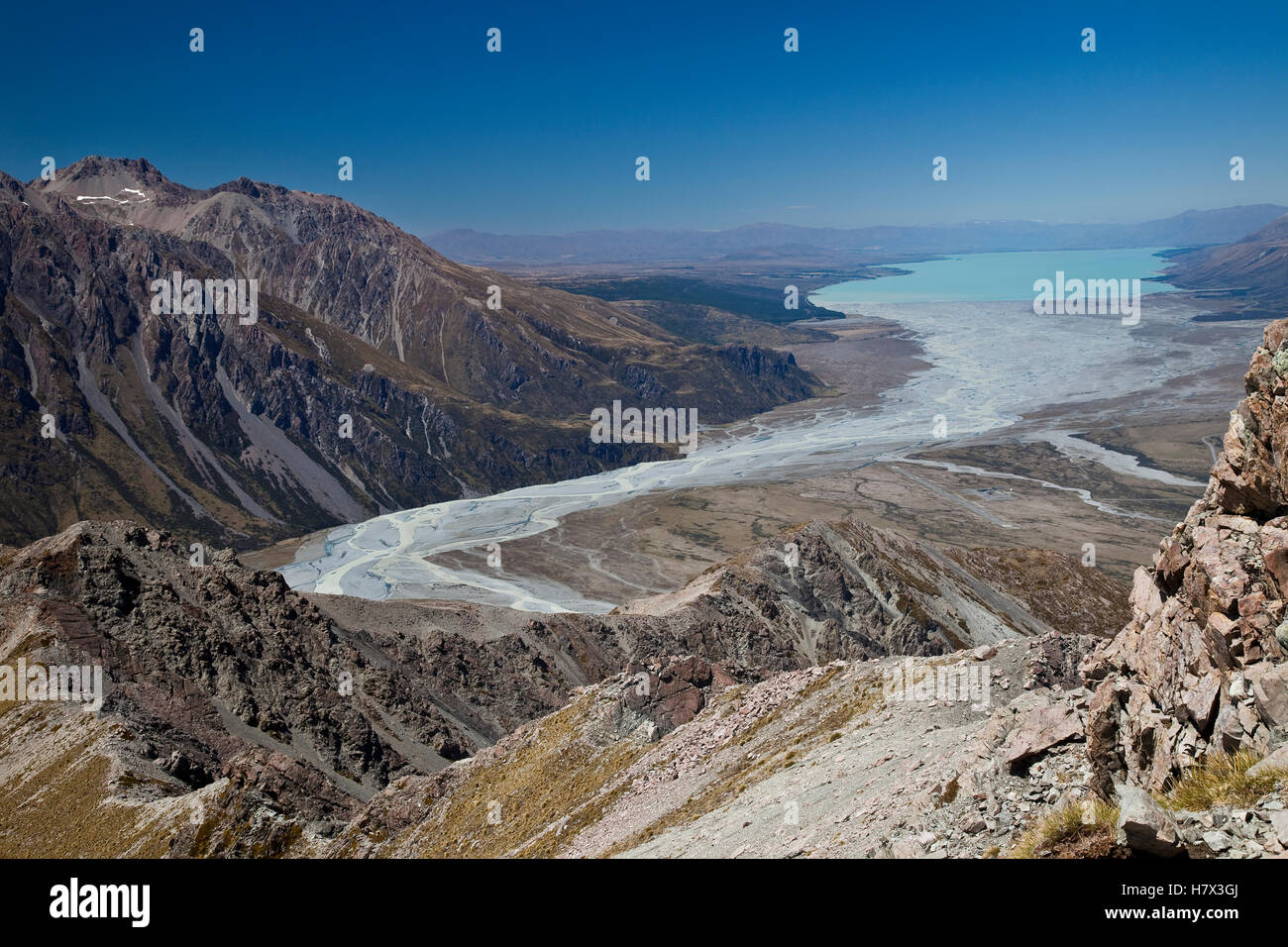 Lake Pukaki and Tasman River from Mount Wakefield, Mount Cook National ...