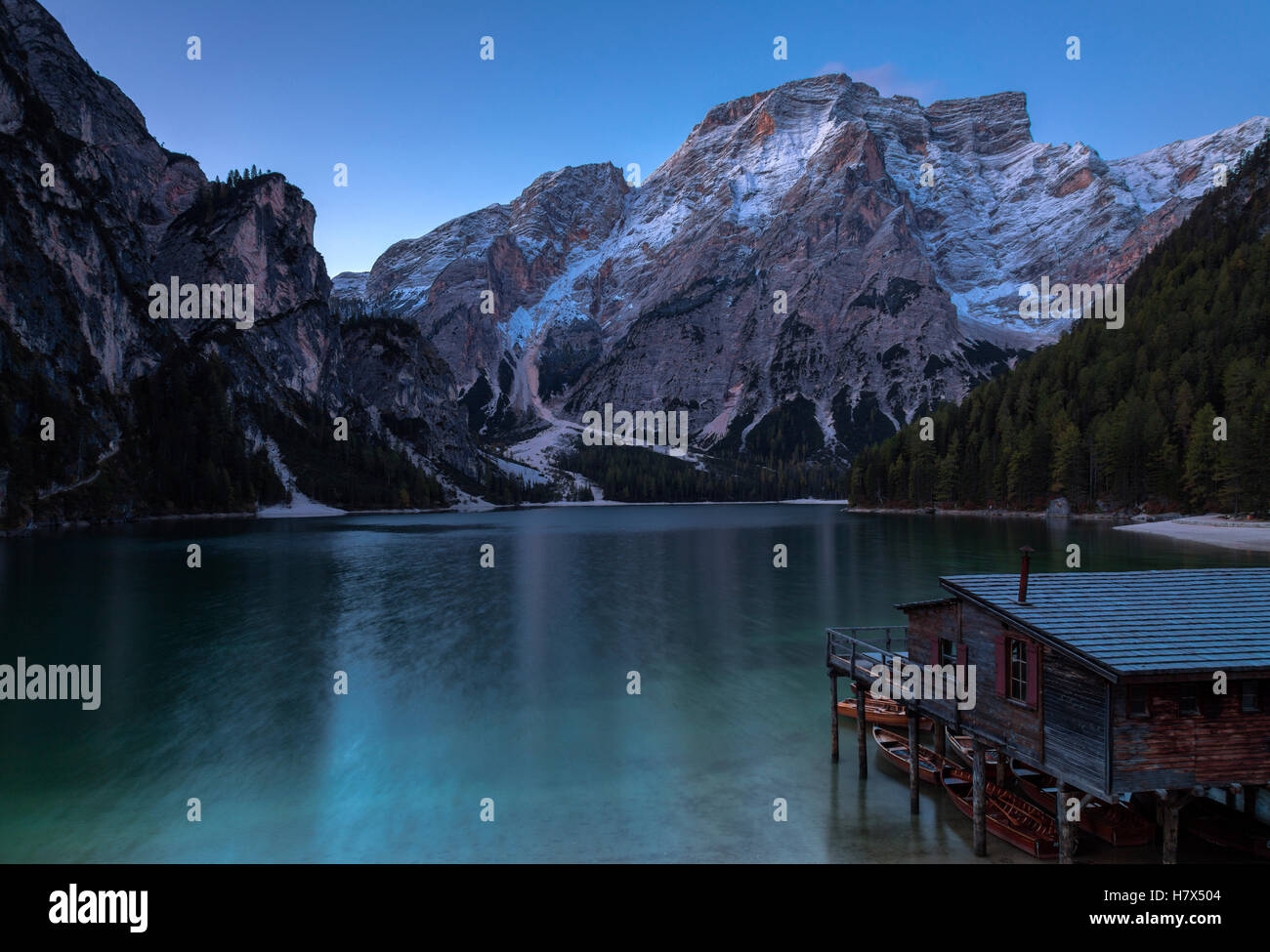 Daybreak at Lake Prags, South Tyrol Stock Photo - Alamy
